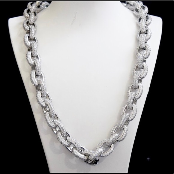 JewelryHq | Accessories | White Gold Finish Lab Diamond Rolo Necklace ...